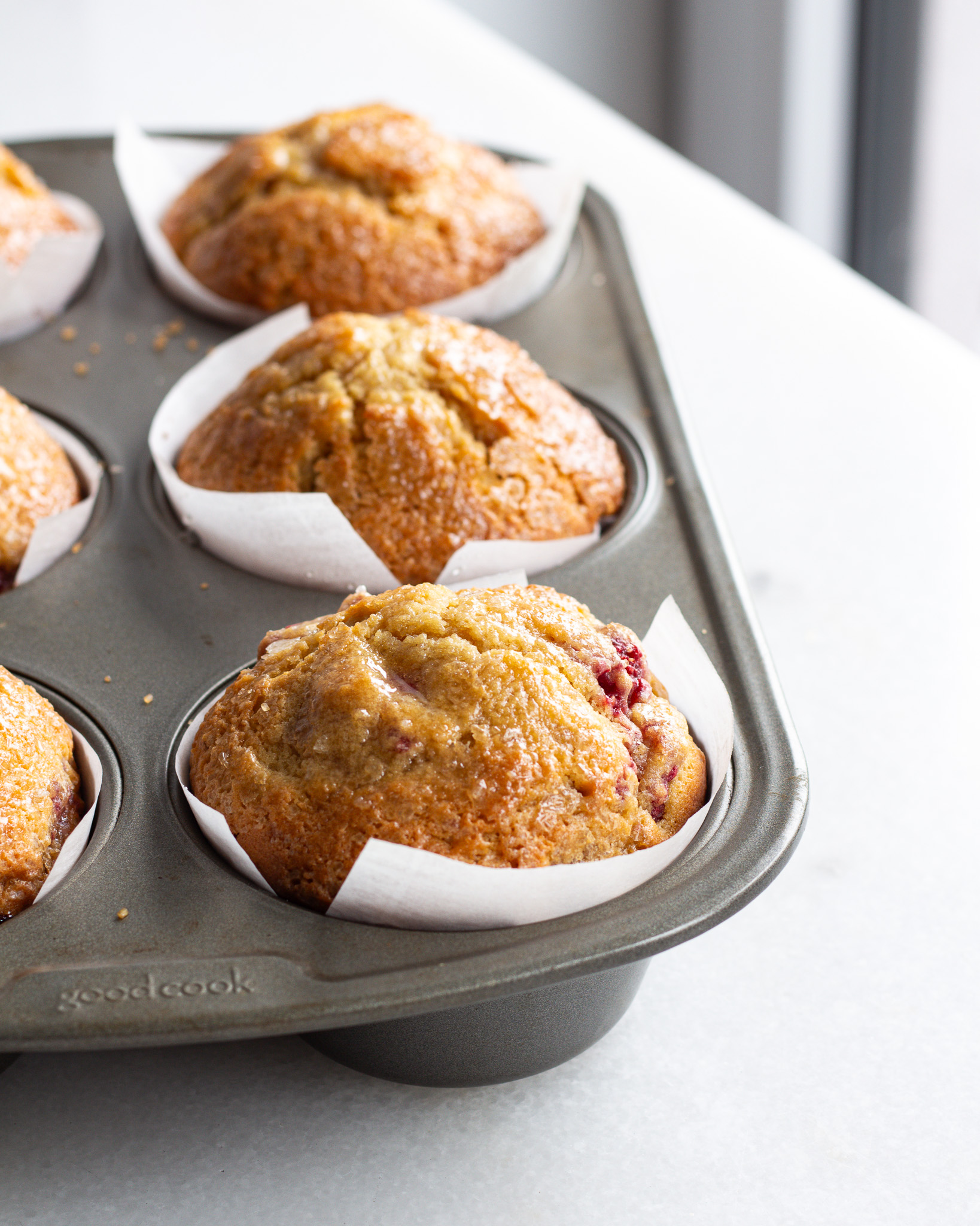 Raspberry Muffins with Basil Syrup - Justine Doiron