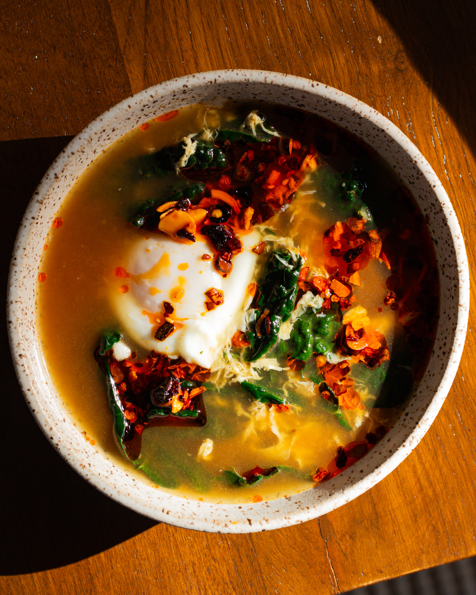 Wilted Greens Egg Drop Soup - Justine Doiron